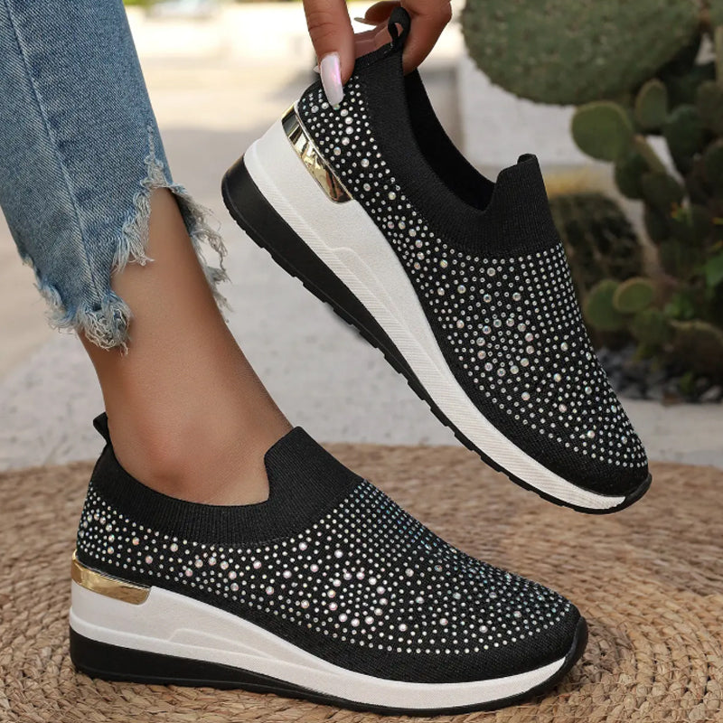 Strass Slip-on Casual Mesh Stoff Turnschuhe für Frauen – houstape